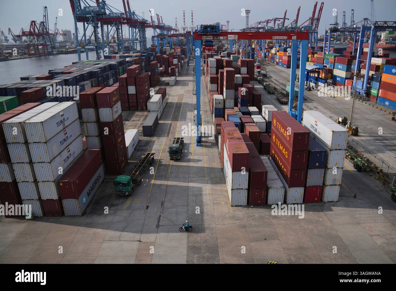 Containers are stacked at IPC Container Terminal at Tanjung Priok Port ...