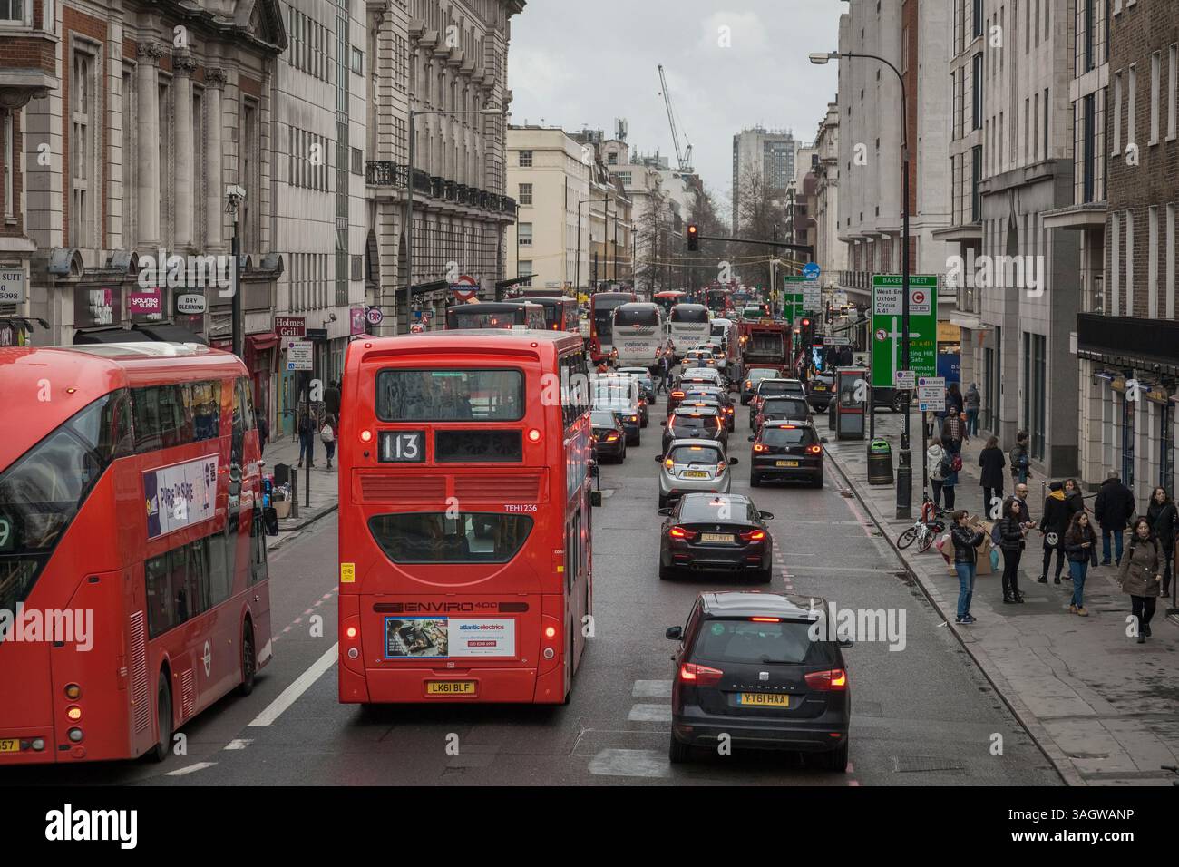 London traffic congestion pictured at Baker Street and Gloucester Place ...