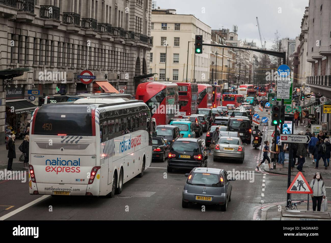 London traffic congestion pictured at Baker Street and Gloucester Place ...