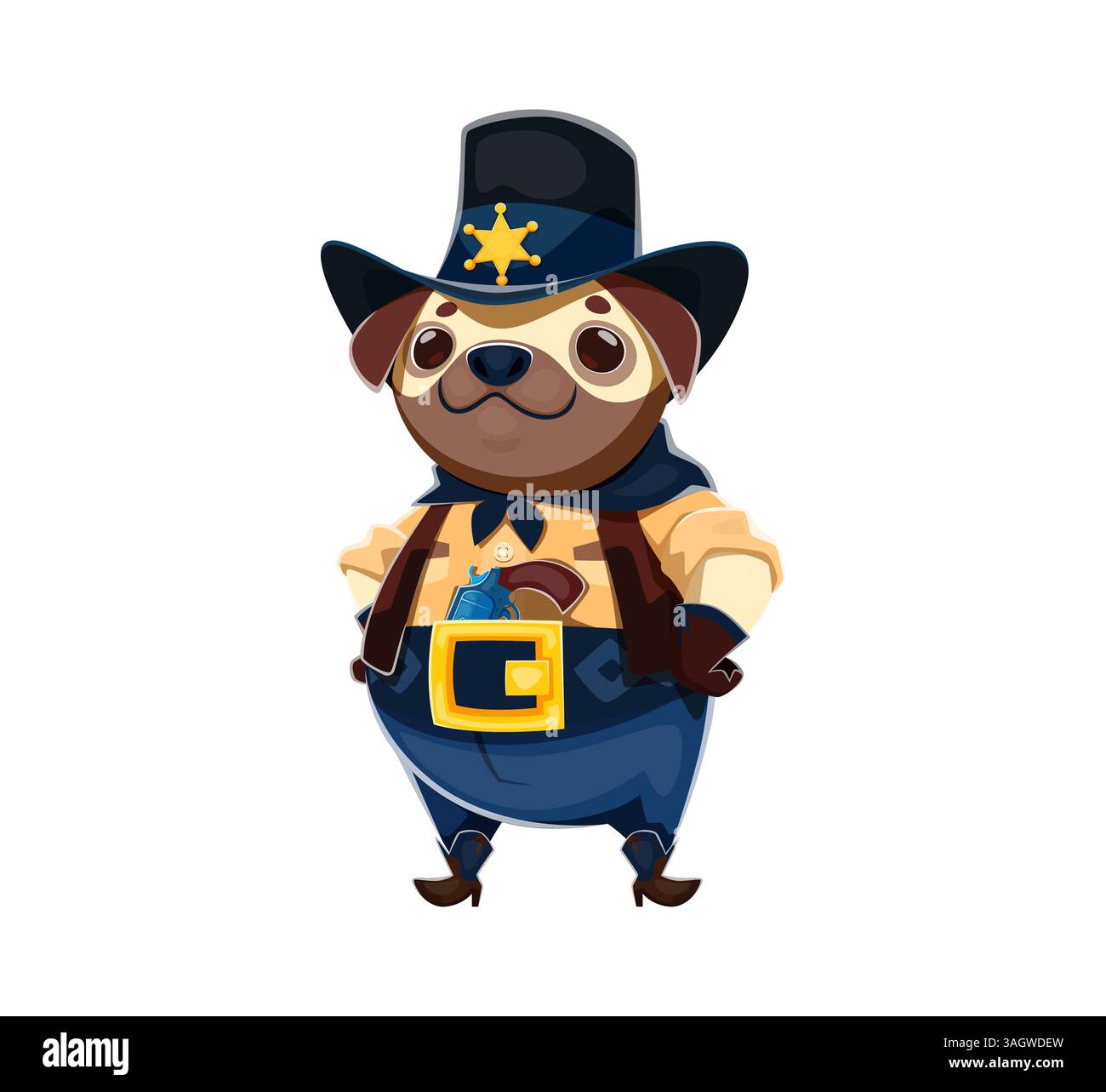 Cartoon pug dog wild west animal sheriff character dressed in ten ...