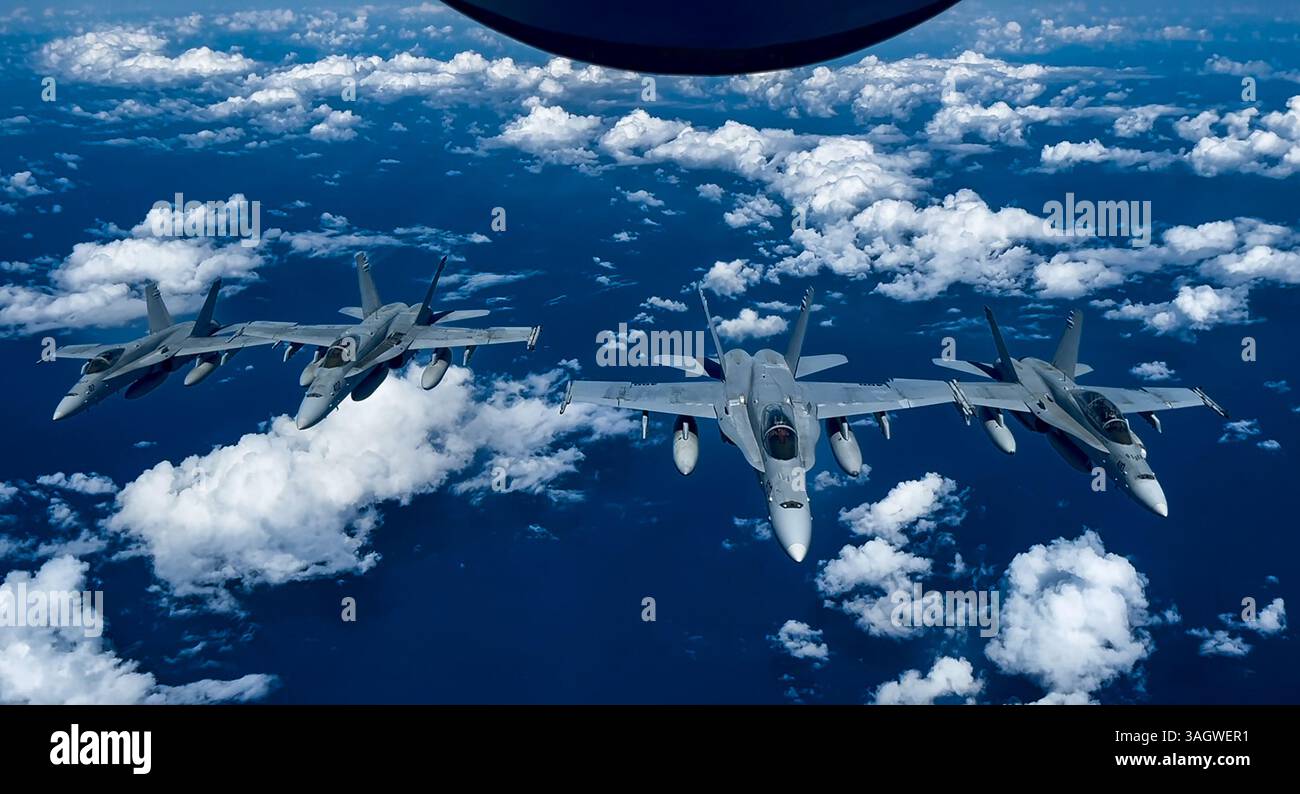 Four F-18 Super Hornet aircraft assigned to the U.S. Marine Corps ...
