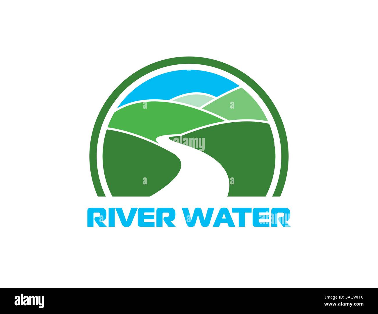 River water and road path icon of farm landscape or nature hills for ...