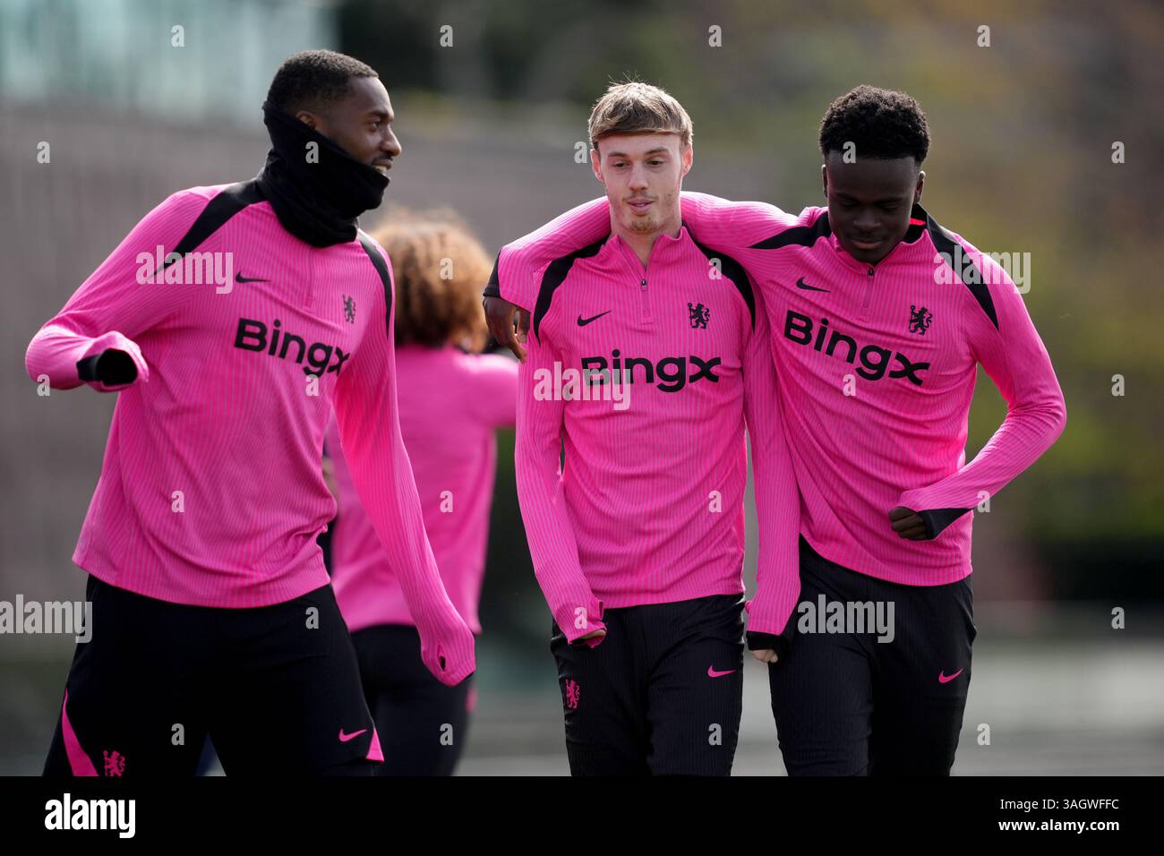 Chelsea's Cole Palmer (centre) and Tyrique George (right) during a ...