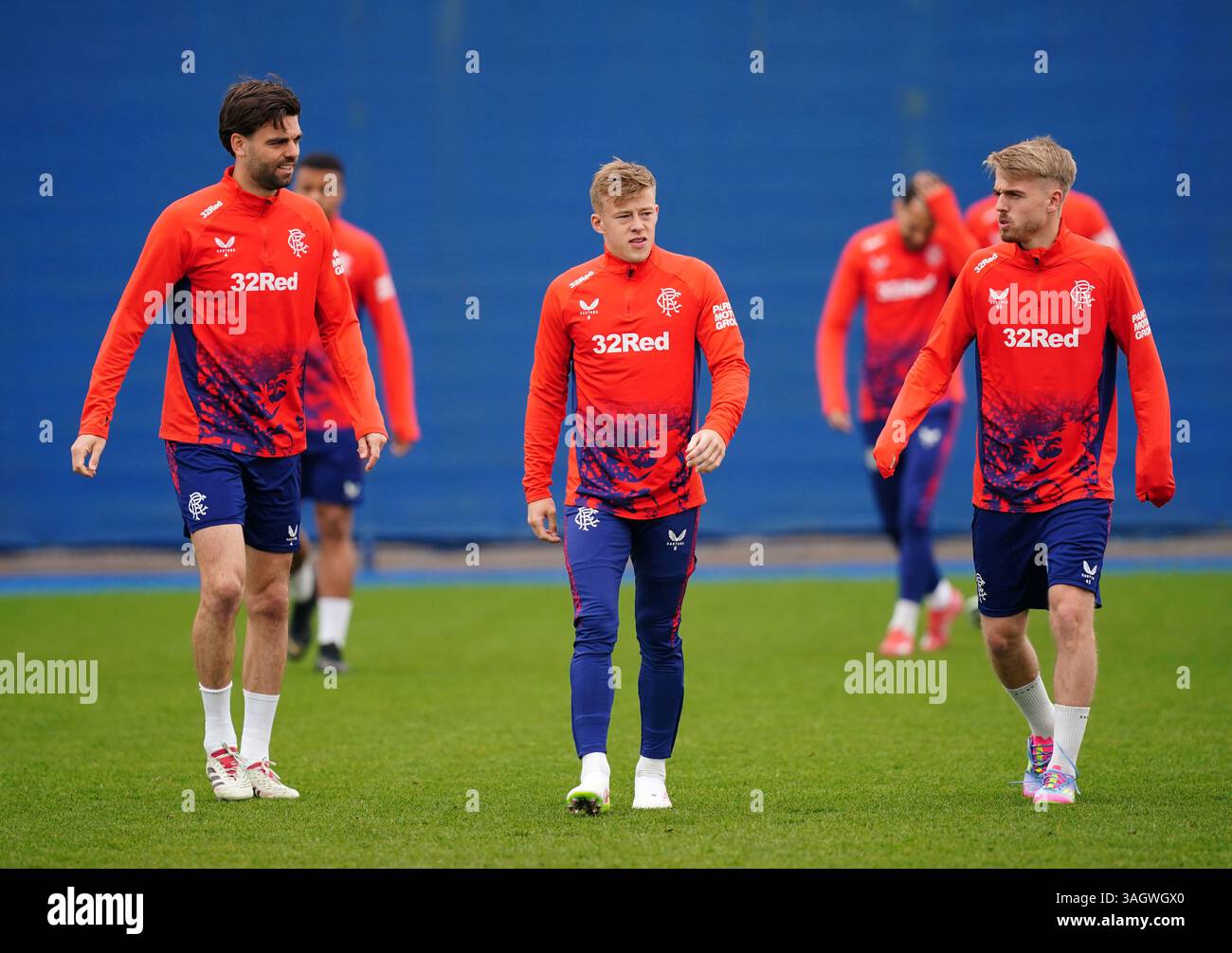 Rangers' Robin Propper, Ryan Jack and Ross McCausland during a training ...