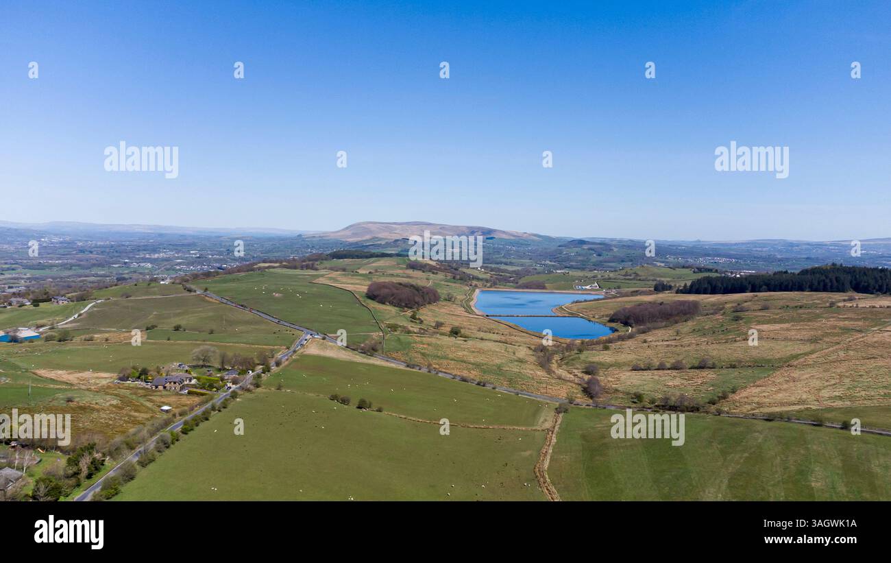 Drone photography of Dean Clough reservoir in Great Harwood with Pendle ...