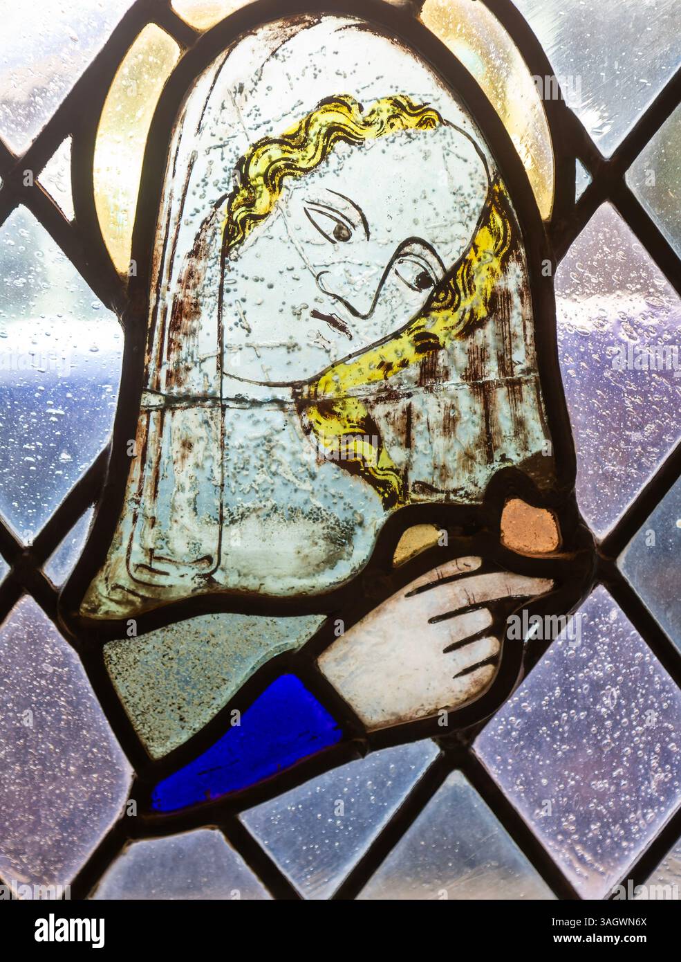 Stained glass window depiction of medieval woman face, Bristol ...