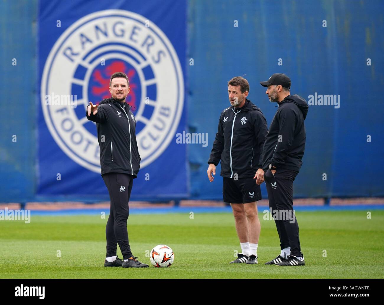 Rangers interim manager Barry Ferguson (left), and assistant managers ...