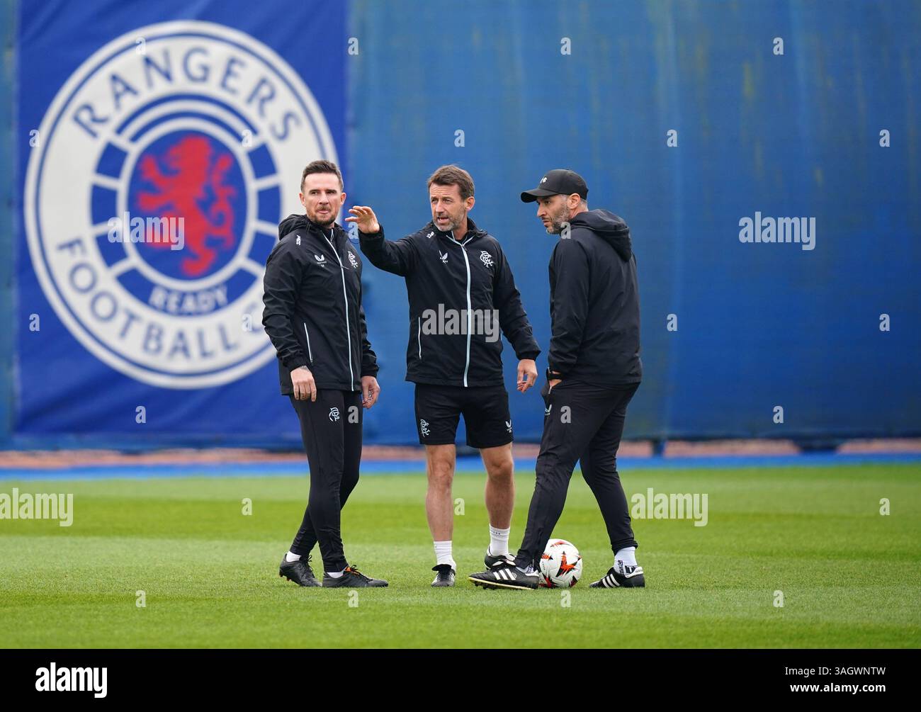 Rangers interim manager Barry Ferguson (left), and assistant managers ...
