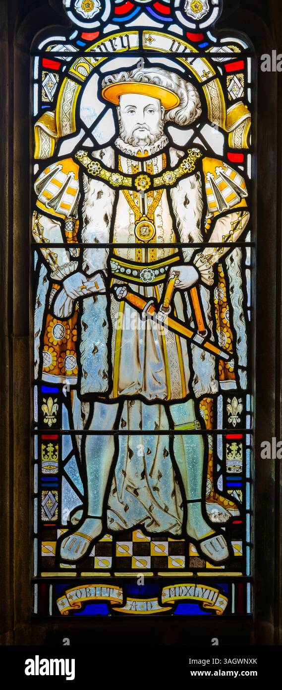 Stained glass window depiction of King Henry VIII, Bristol cathedral ...