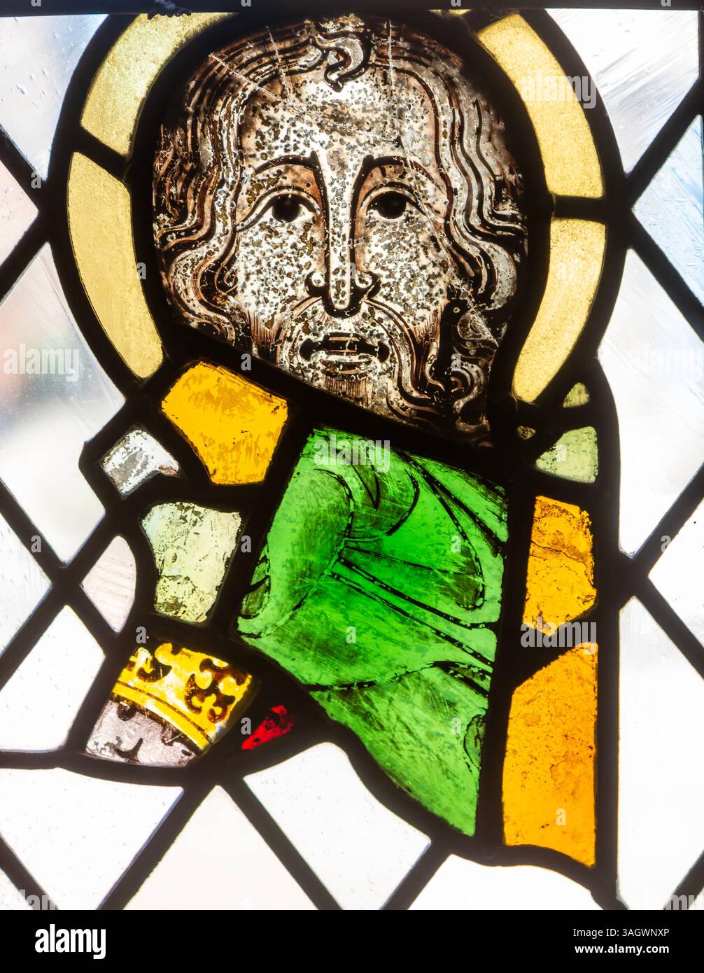 Stained glass window depiction of medieval man face, Bristol cathedral ...