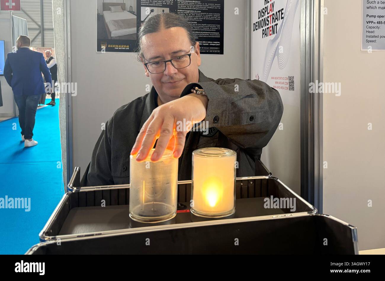 09 April 2025, Switzerland, Genf: Boris Perovski from Croatia presents ...