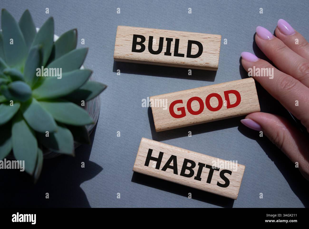 Build good habits symbol. Wooden blocks with words Build good habits ...