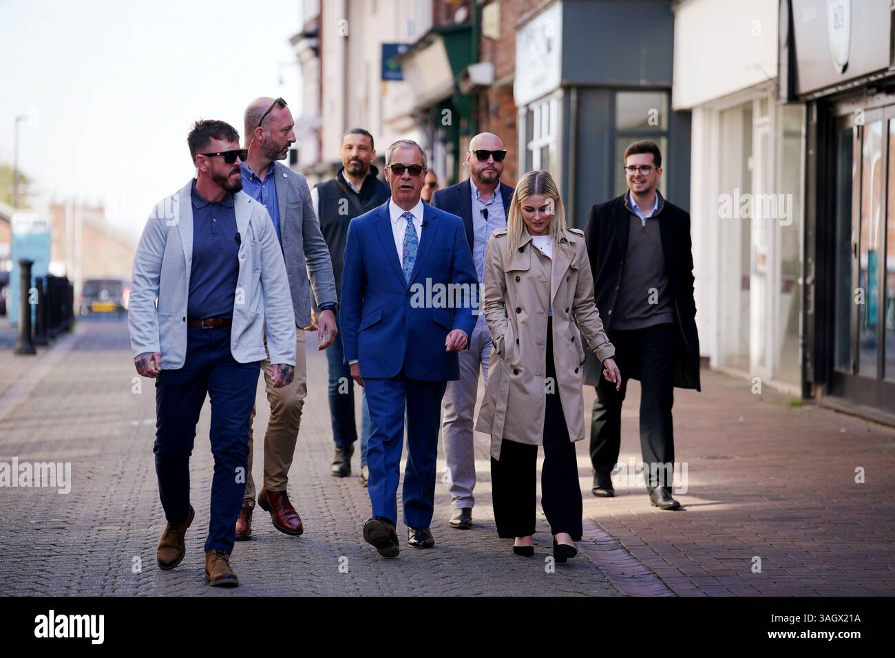 Reform UK leader Nigel Farage during a walkabout in Ormskirk ...