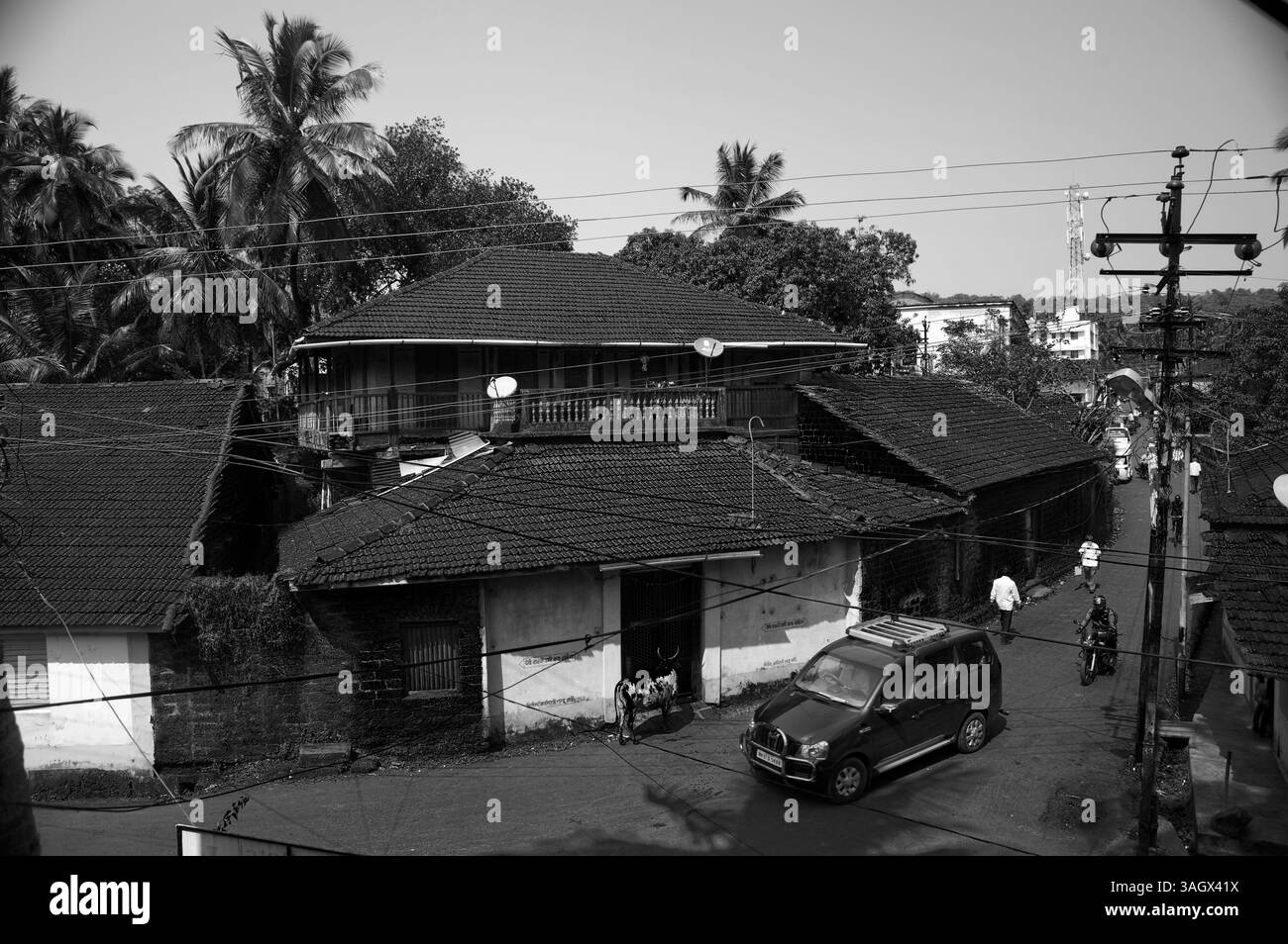 Black and white photo of traditional house of Konkan area at vengurla district Sindhudurga ...