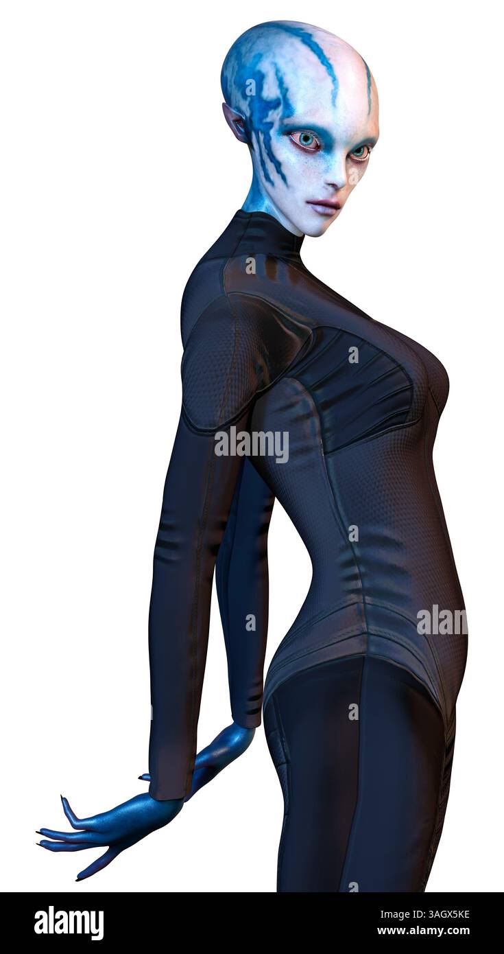 3D rendering of a blue female alien isolated on white background Stock ...