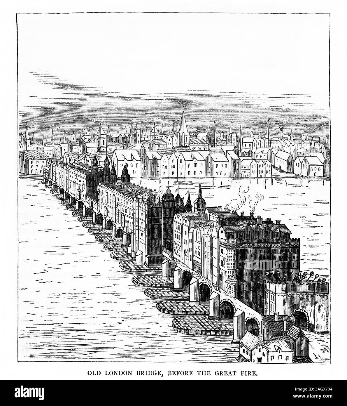 Illustration of the Old London Bridge before the Great Fire from ...