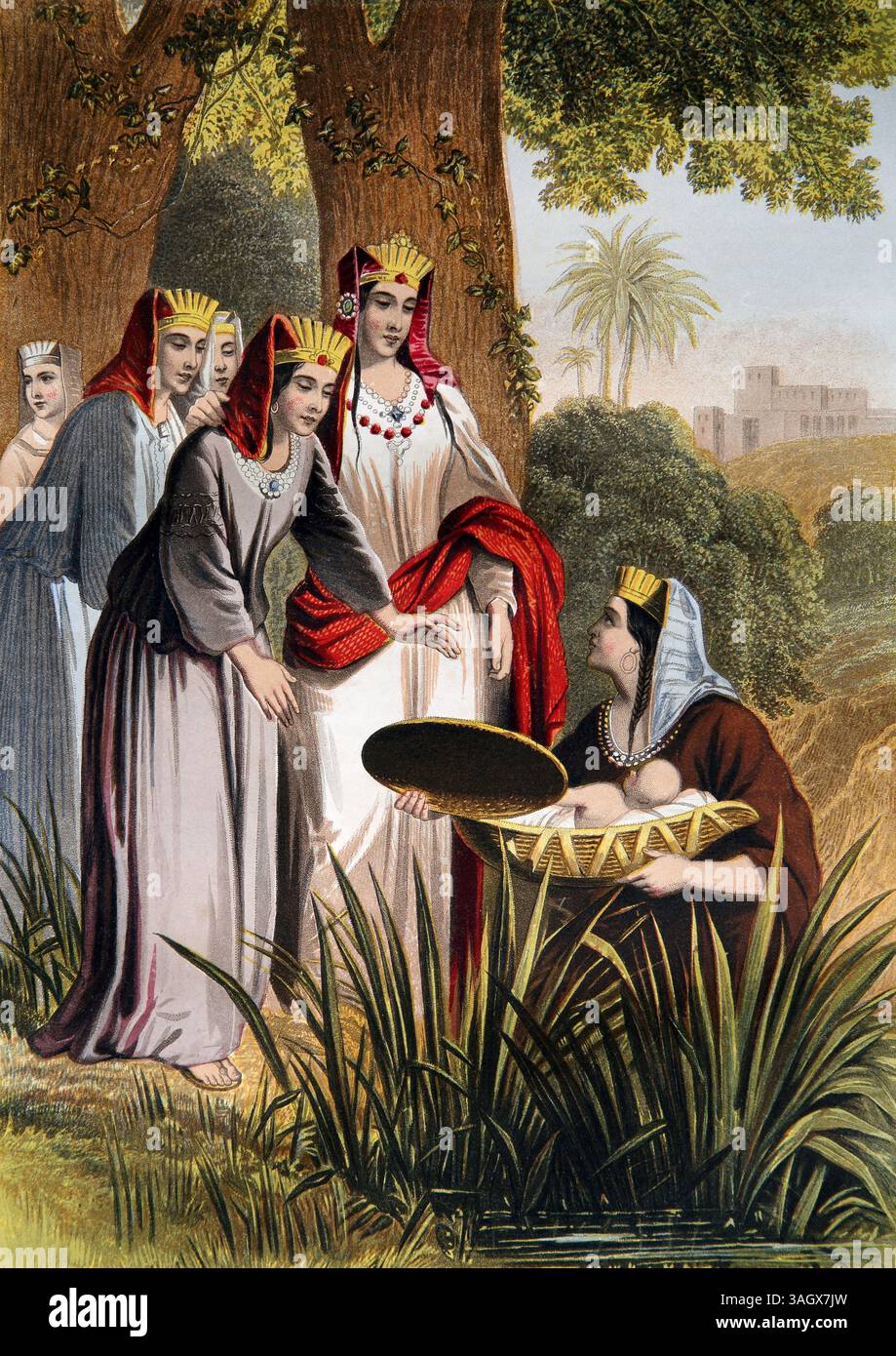 Illustration of the Finding of Moses (Exodus) from Antique 19th Century ...