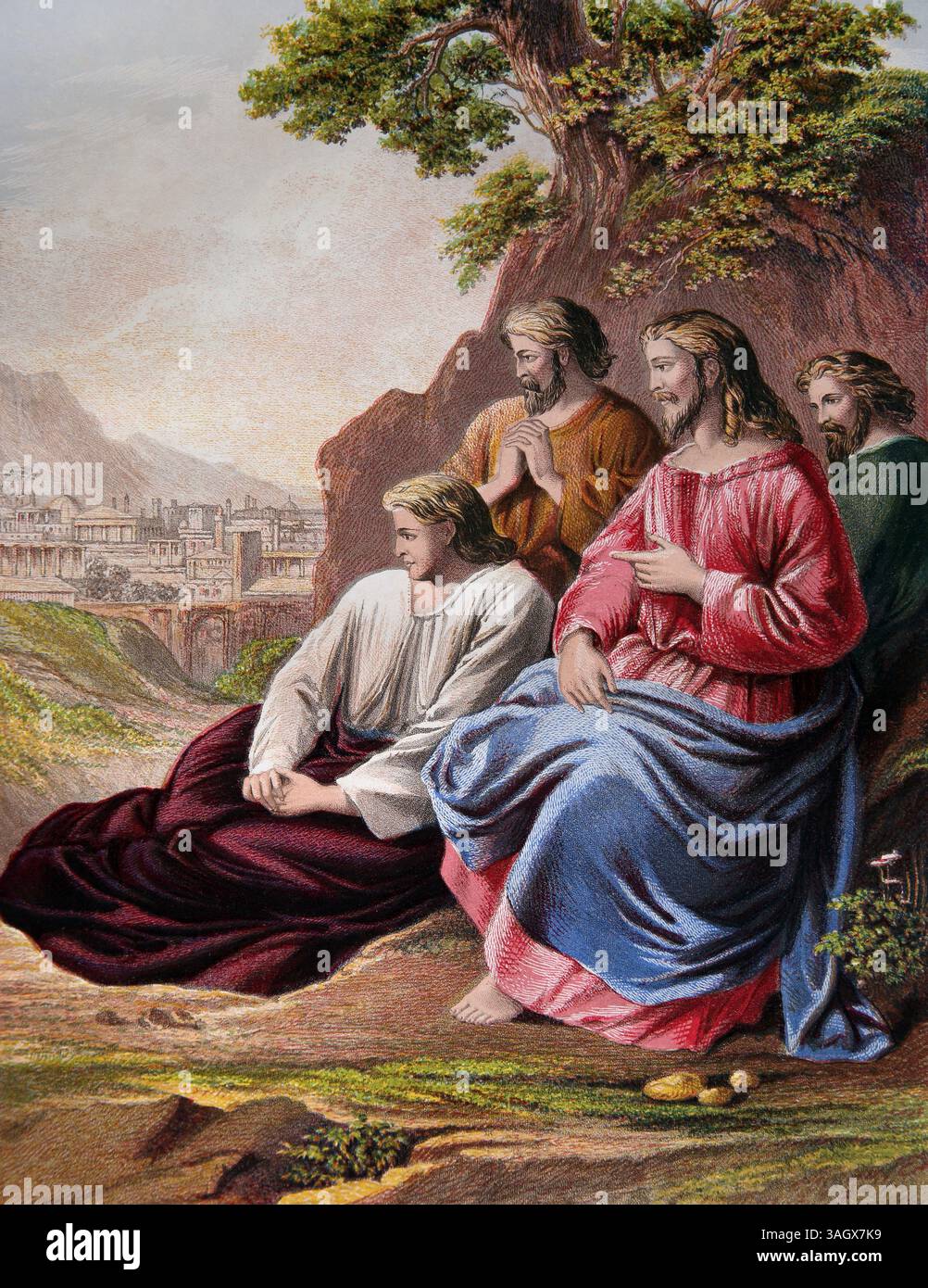 Illustration of Jesus Christ on top of Mount of Olives overlooking ...