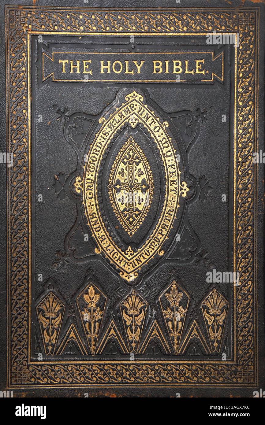 Leather Bound Front Cover of an Antique 19th Century Holy Bible Brown's ...