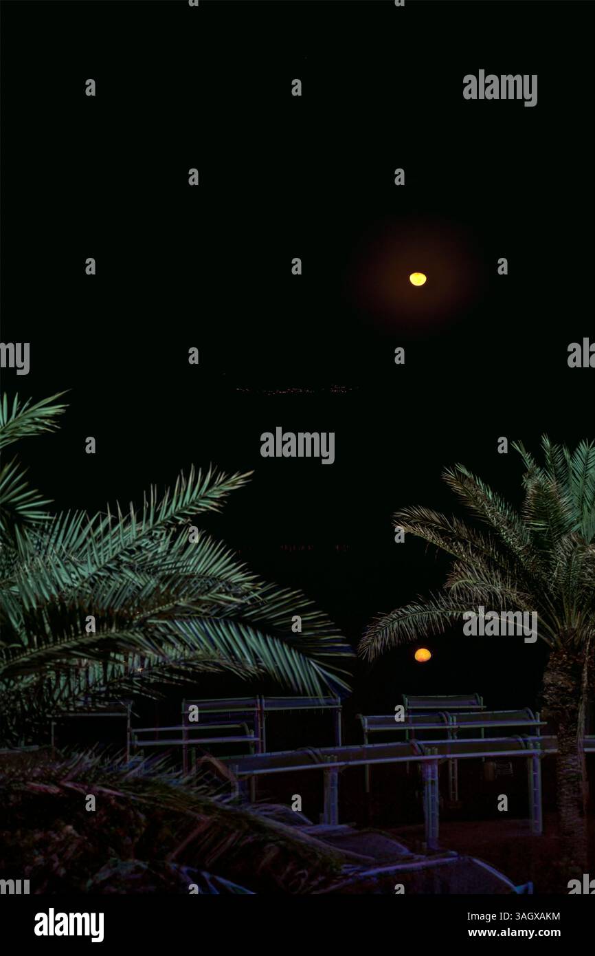 Rising moon reflected in the still waters of the Dead Sea Israel The ...