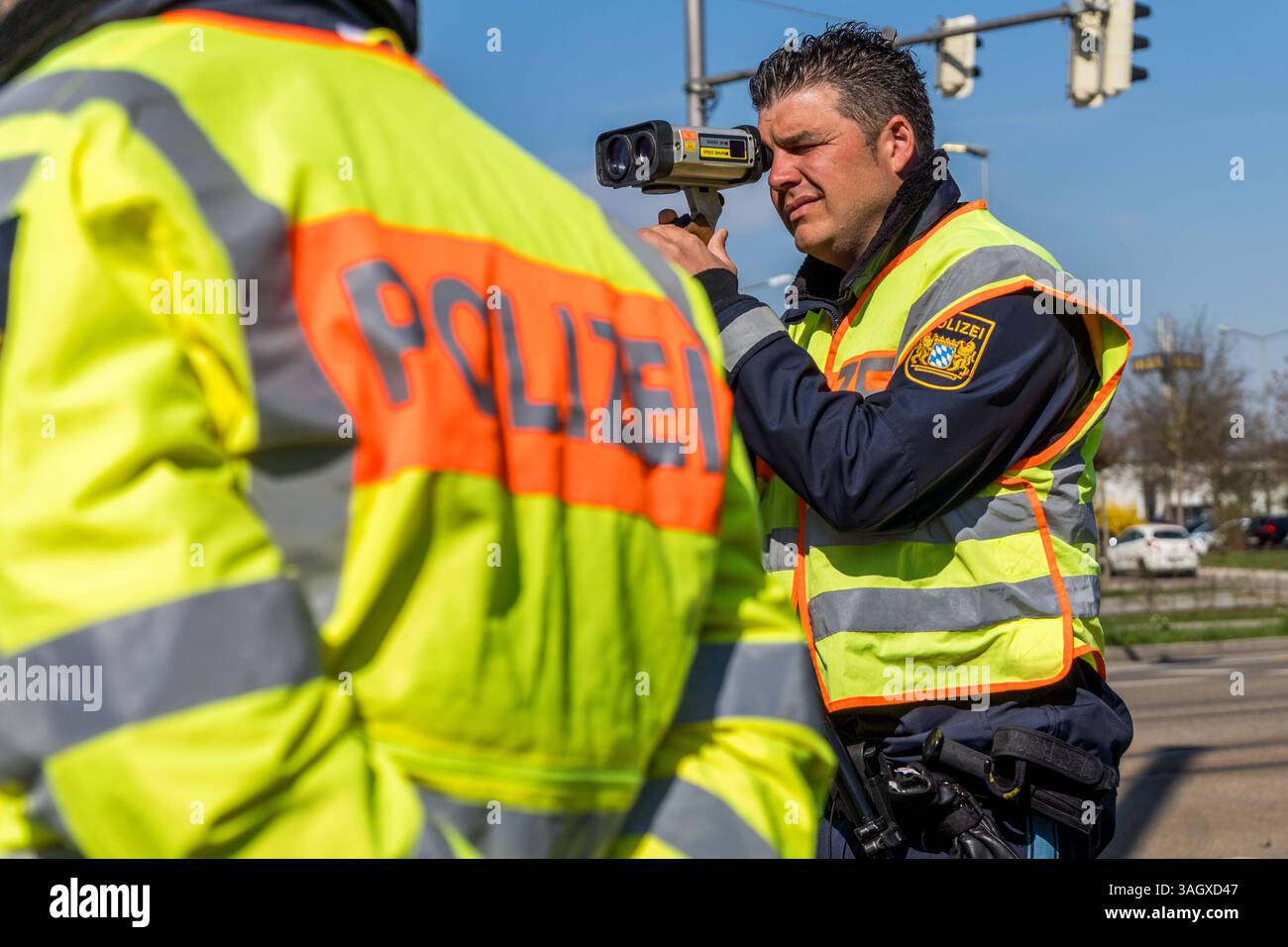 Augsburg, Bavaria, Germany - April 9, 2025: Police officer of the ...