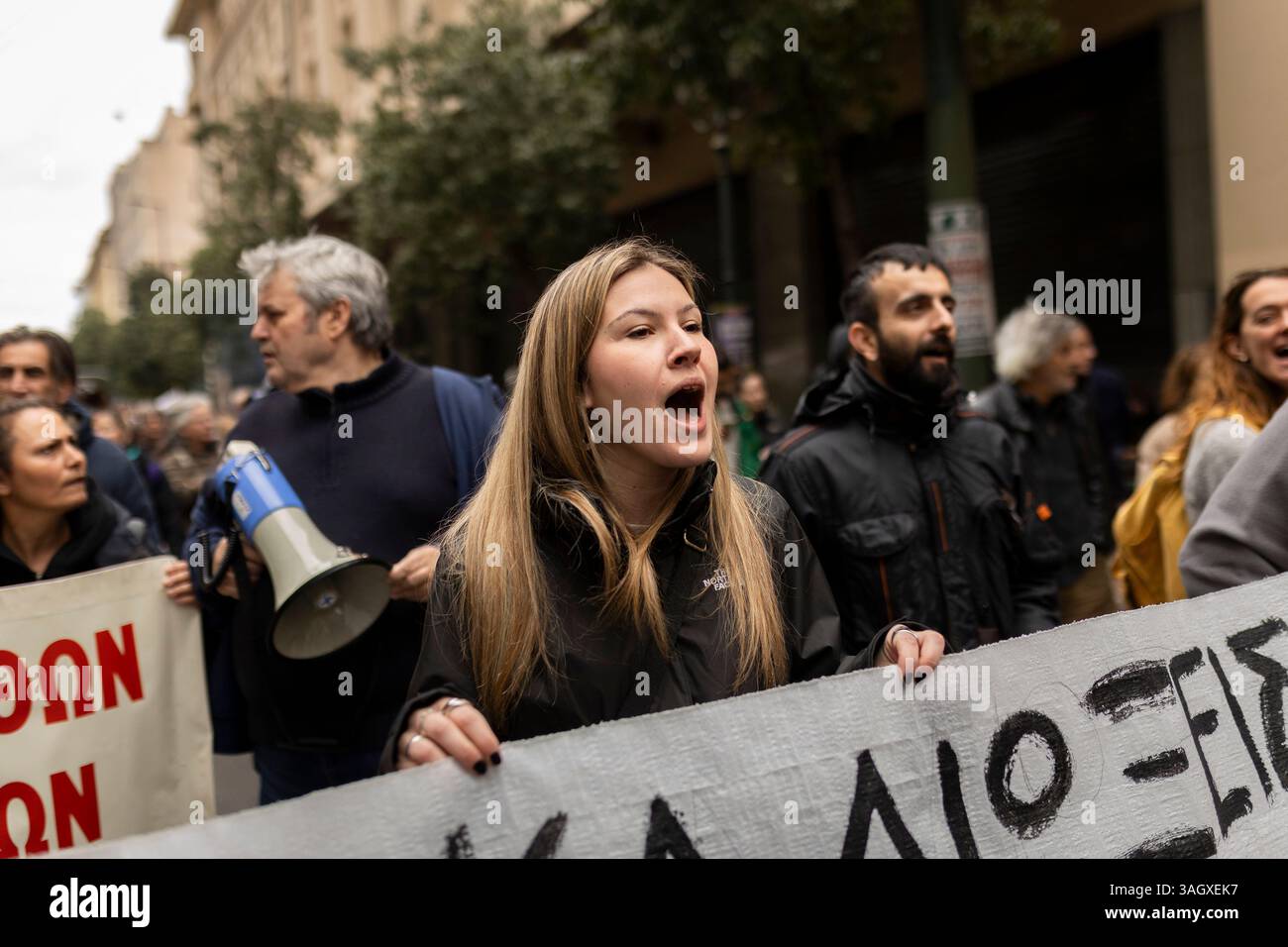 Athen, Greece. 09th Apr, 2025. Union members and citizens protest ...