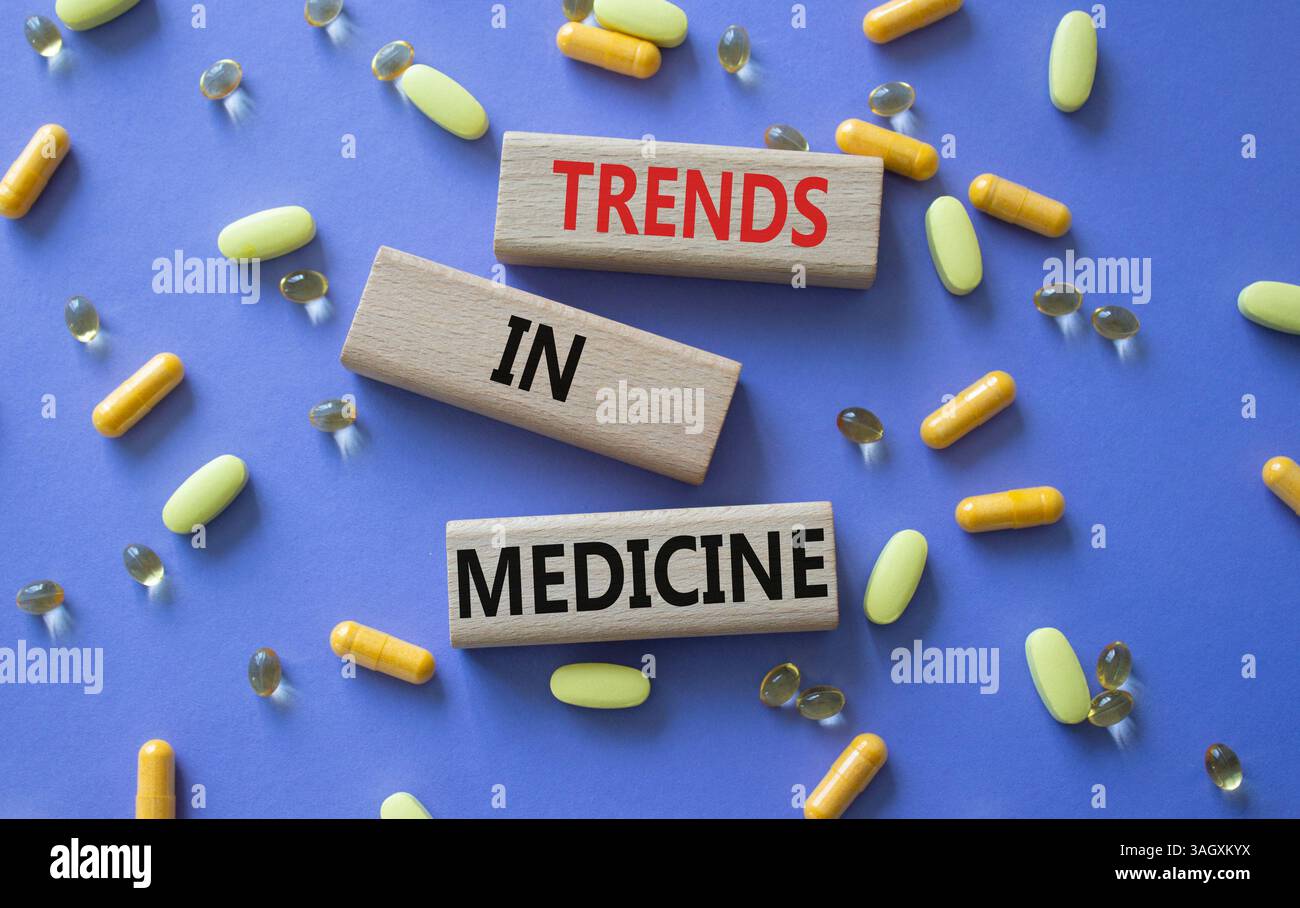 Medicine symbol. Concept words Trends in Medicine on wooden blocks ...
