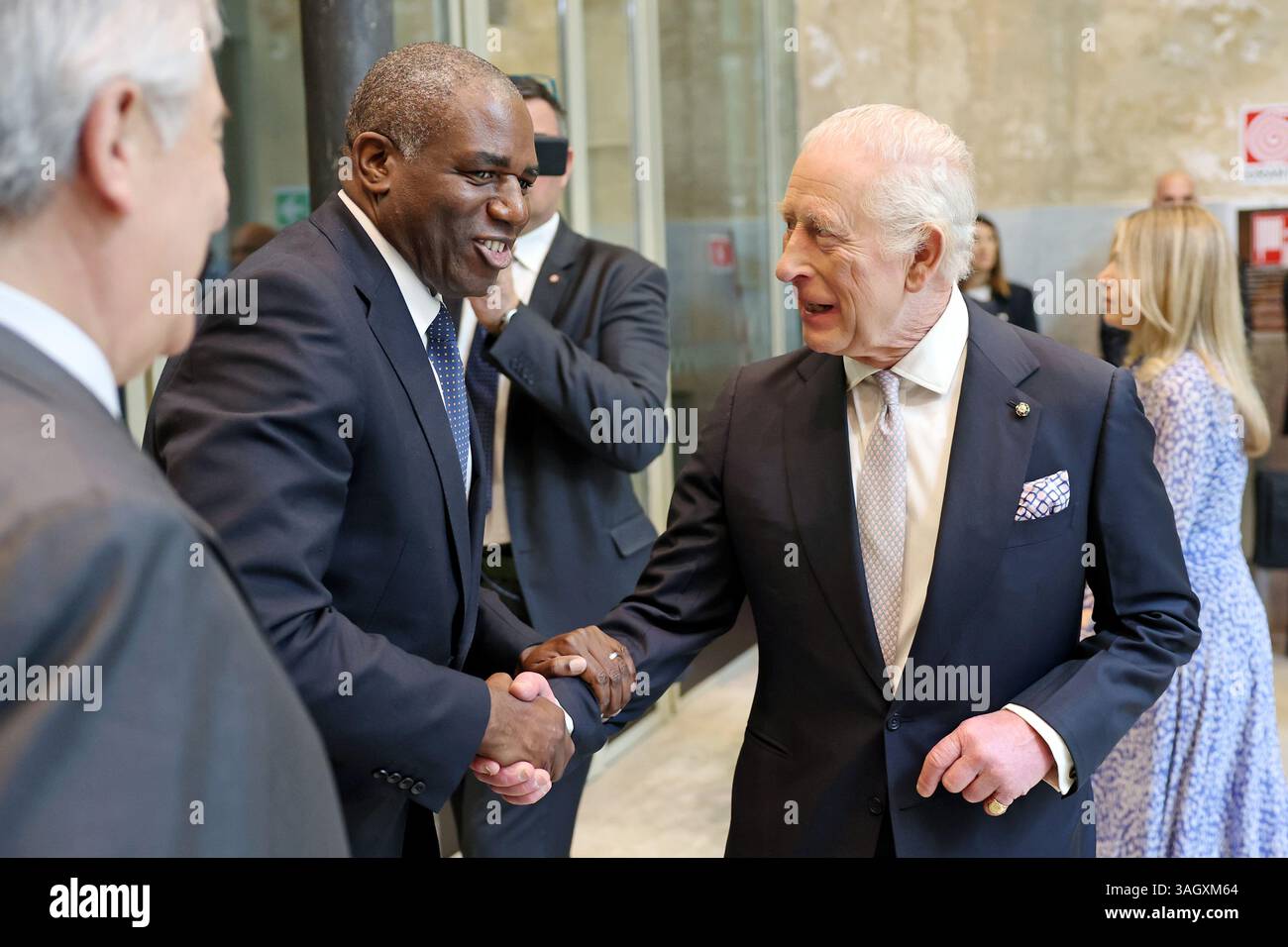 Foreign Secretary David Lammy greets King Charles III at the Mattatoio ...