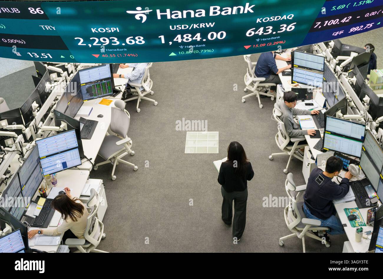 Seoul, South Korea. 09th Apr, 2025. Currency traders work at the ...