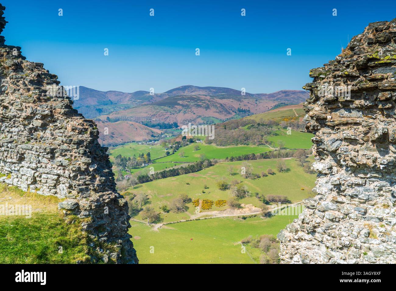 View through the castle walls of Castel Dinas Bran near Llangollen ...