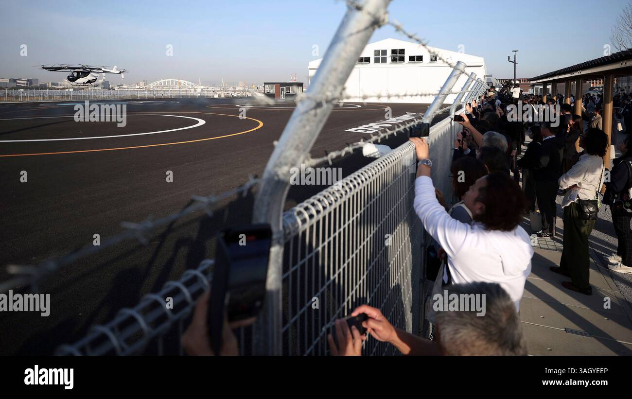 A flying car flies over venue for Expo 2025 Osaka, Kansai, Japan at ...