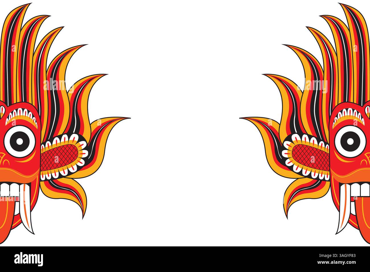 Abstract Traditional devil mask of Sri Lanka isolated vector drawing on ...