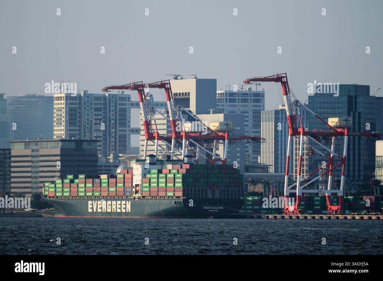 A container ship is docked at a cargo terminal in Tokyo, Wednesday ...