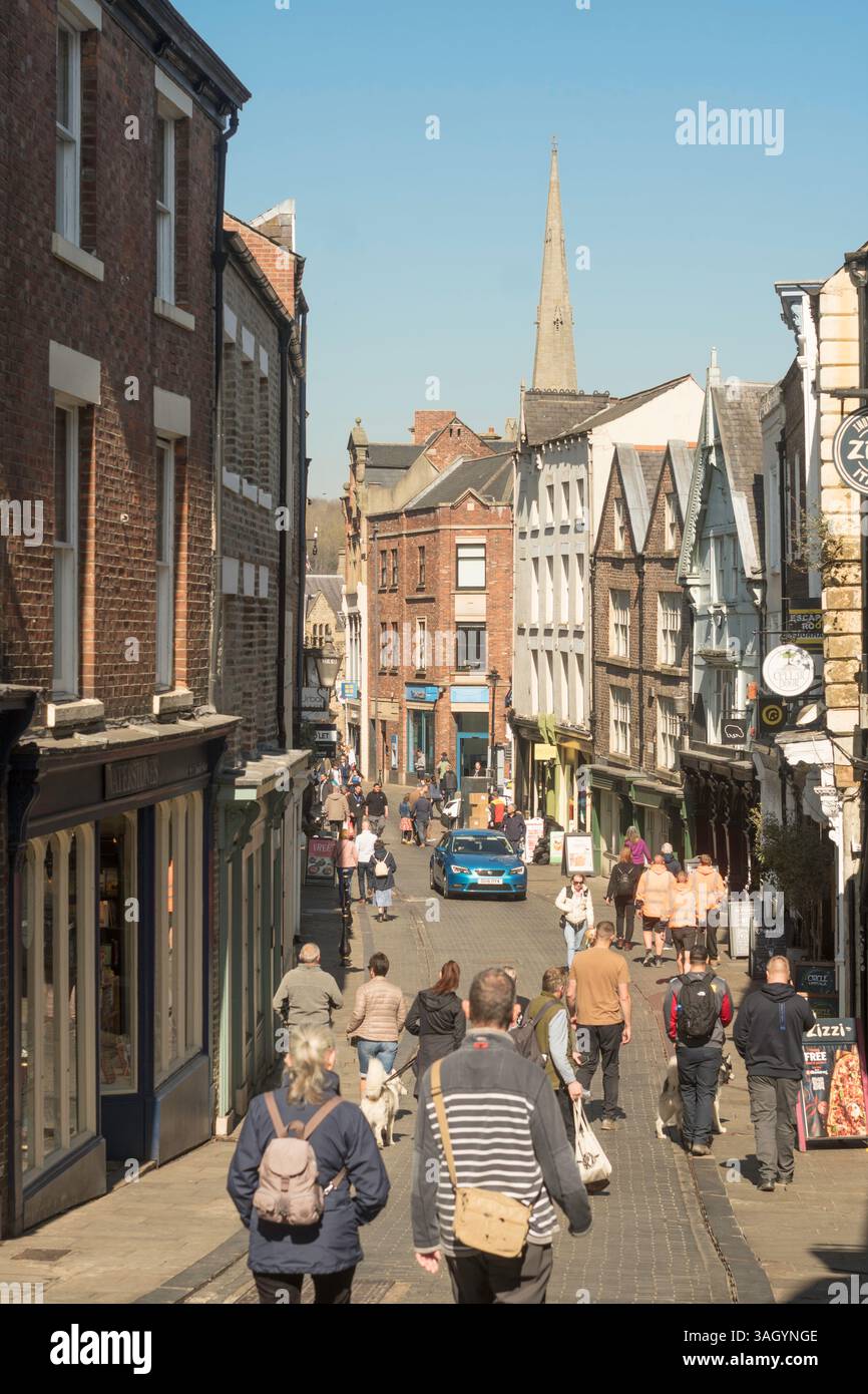 People walking along Saddler Street in Durham City centre, England, UK ...