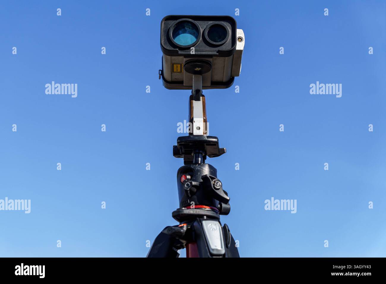 Augsburg, Bavaria, Germany - April 9, 2025: Laser speed measuring ...