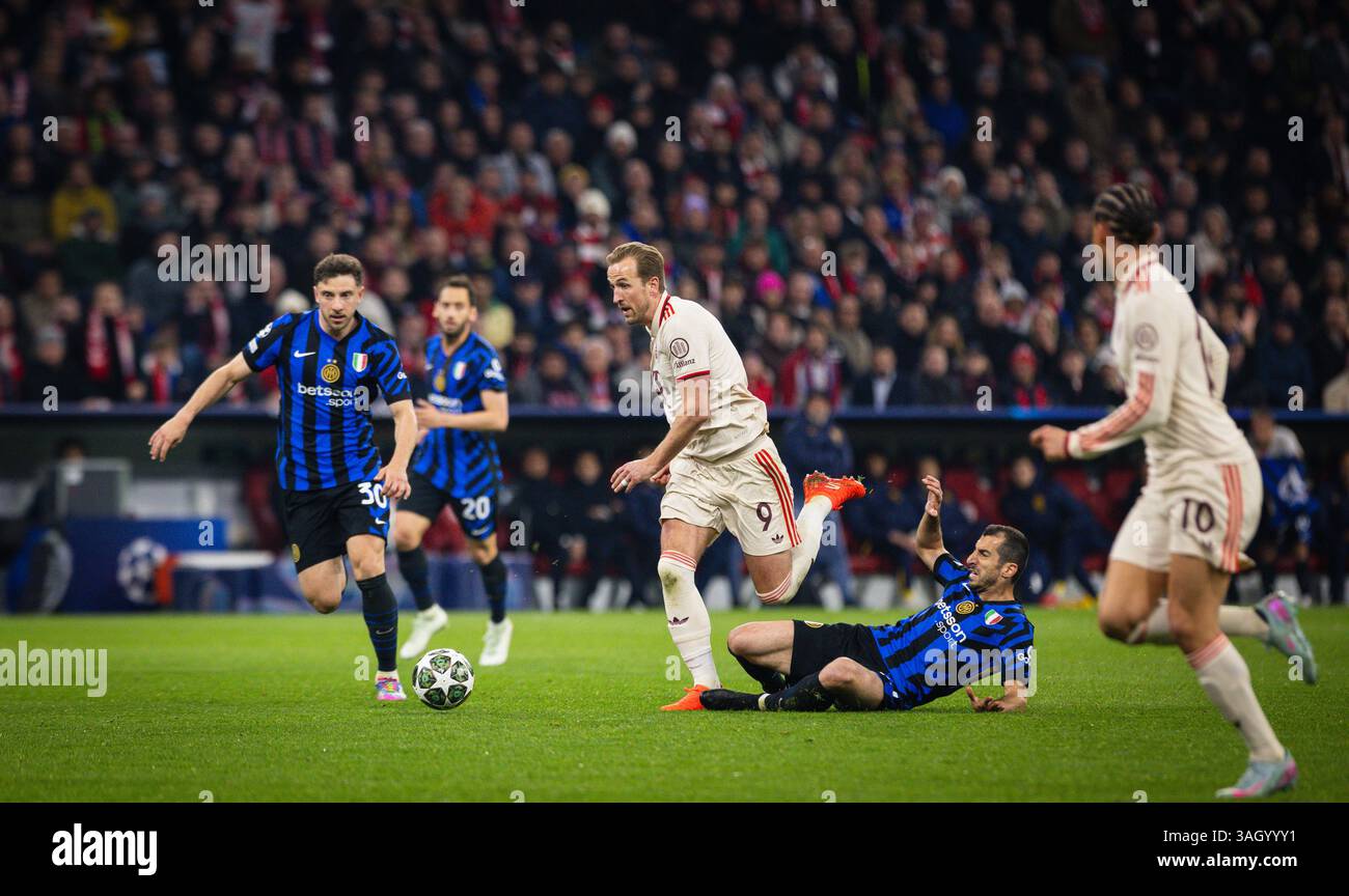 Munich, Germany. 08th Apr 2025. Harry Kane (FCB) Henrikh Mkhitaryan ...