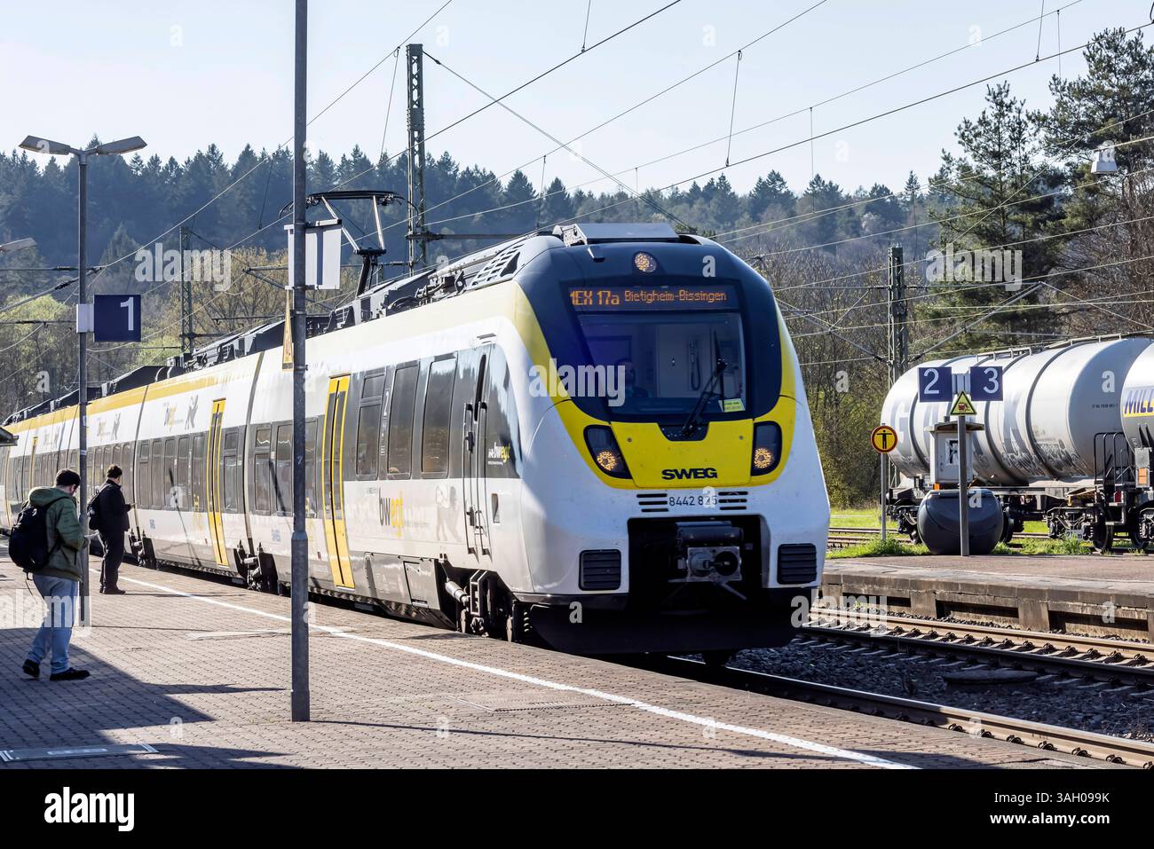 Bahnhof Wilferdingen-Singen in Remchingen mmit Regionalzug. // 04.04. ...