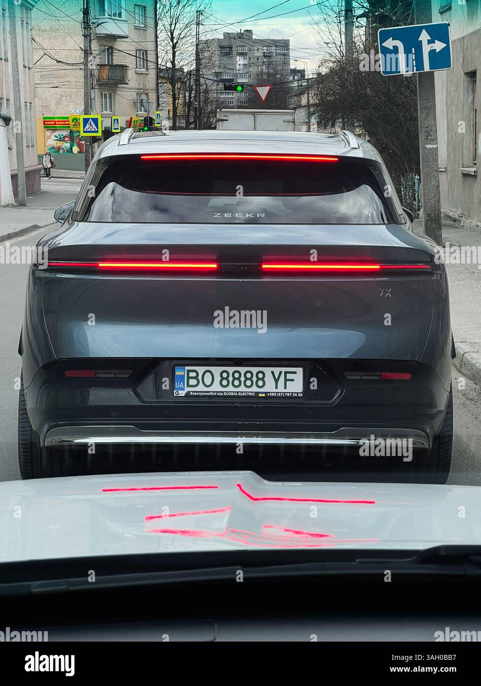 Kyiv, Ukraine - April 08, 2025: A rear view of a Zeekr 7x electric ...
