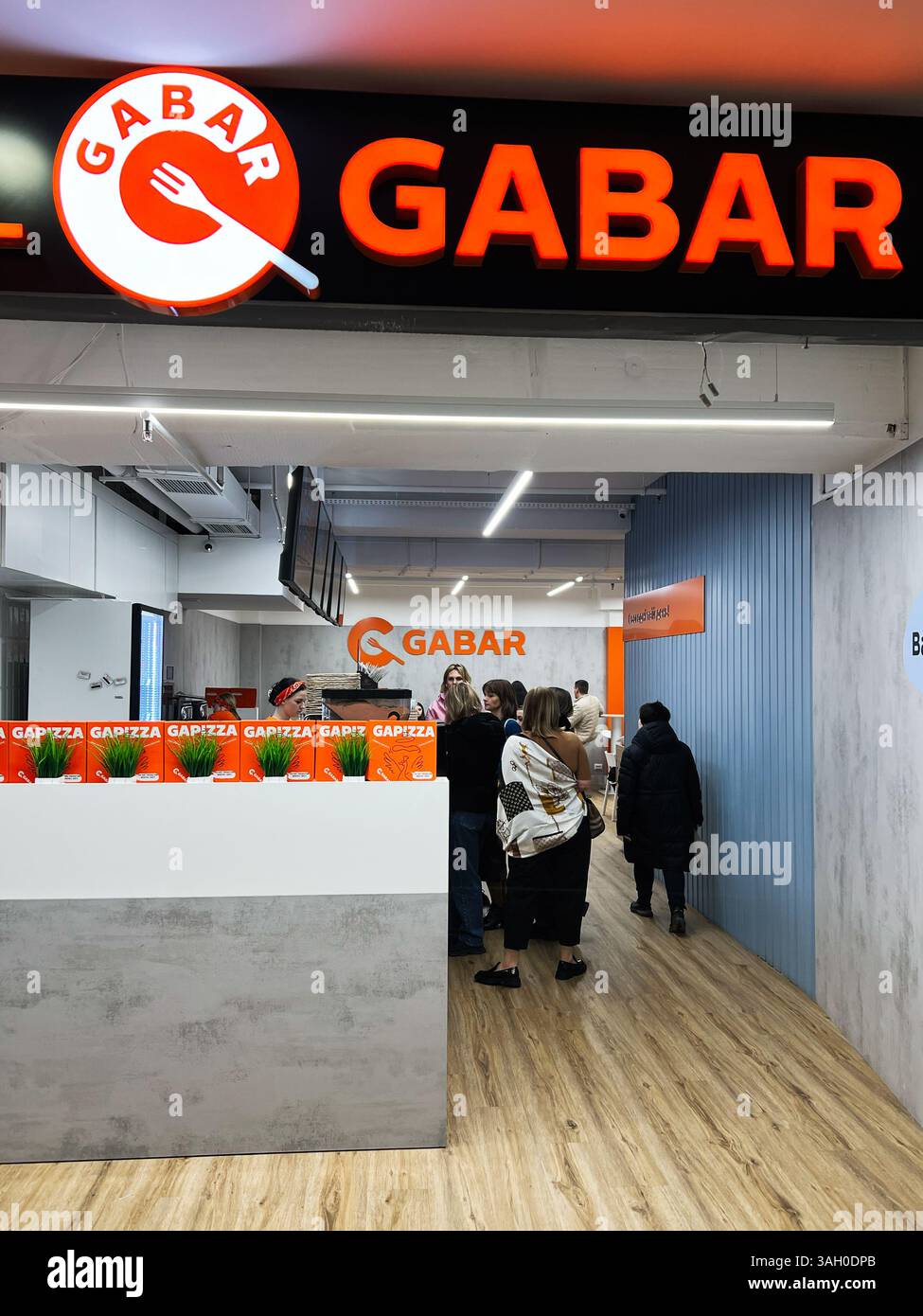 Kyiv, Ukraine - April 08, 2025: Stylish Gabar restaurant with wooden ...