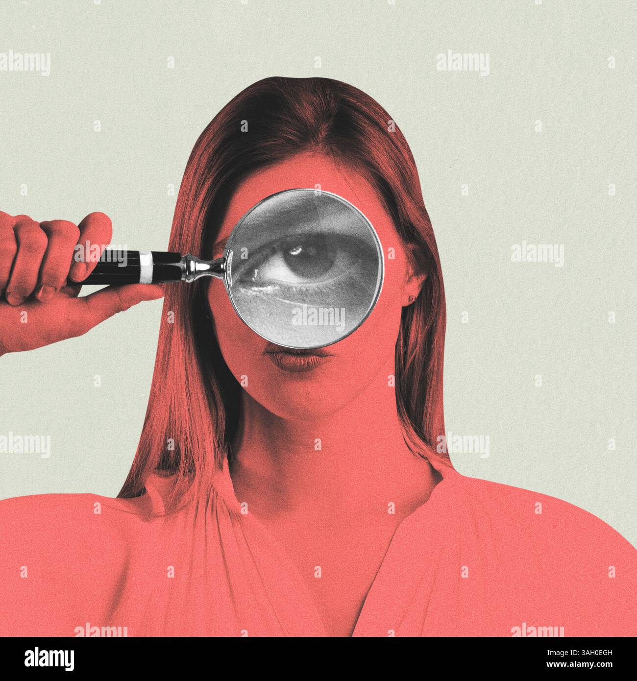 Woman looking glass eye pop art hi-res stock photography and images - Alamy