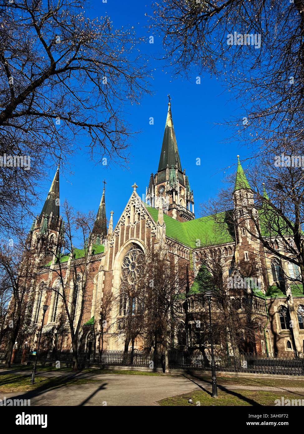Lviv, Ukraine - April 08, 2025: A medieval Gothic church building with ...