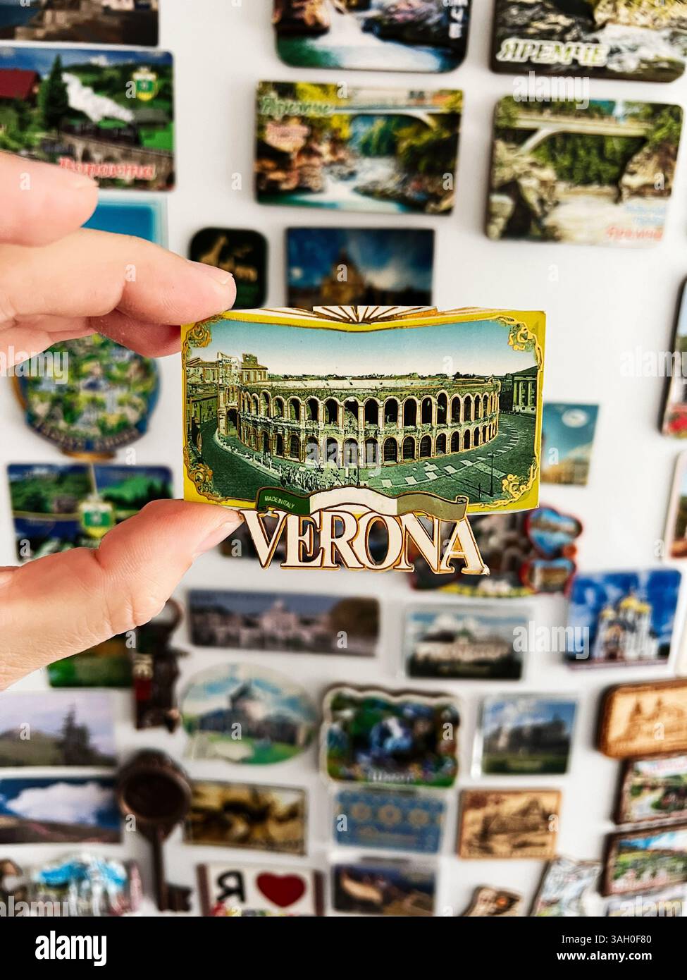 Kyiv, Ukraine - April 08, 2025: Verona magnet depicting a Roman ...