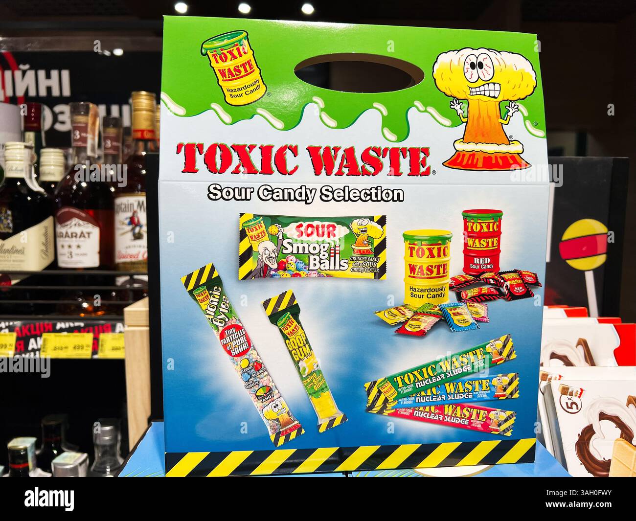 Kyiv, Ukraine - April 08, 2025: Colorful assortment of Toxic Waste sour ...