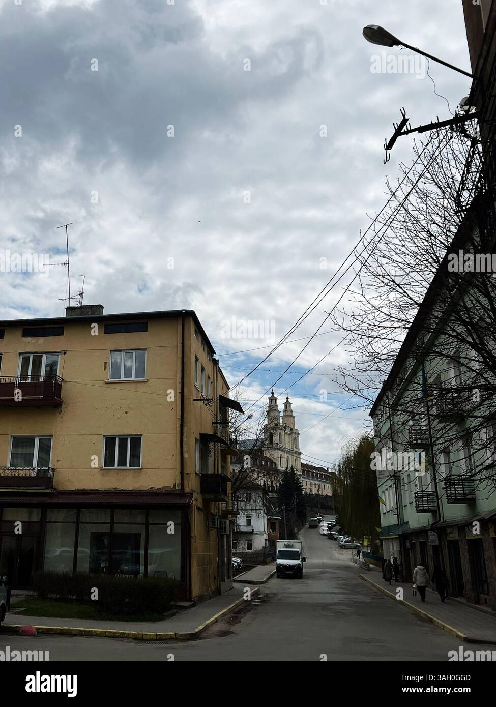 Buchach, Ukraine - April 08, 2025: Urban street scene showing buildings ...