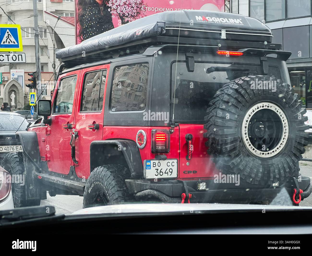 Kyiv, Ukraine - April 08, 2025: Red Jeep Wrangler SUV with off-road ...