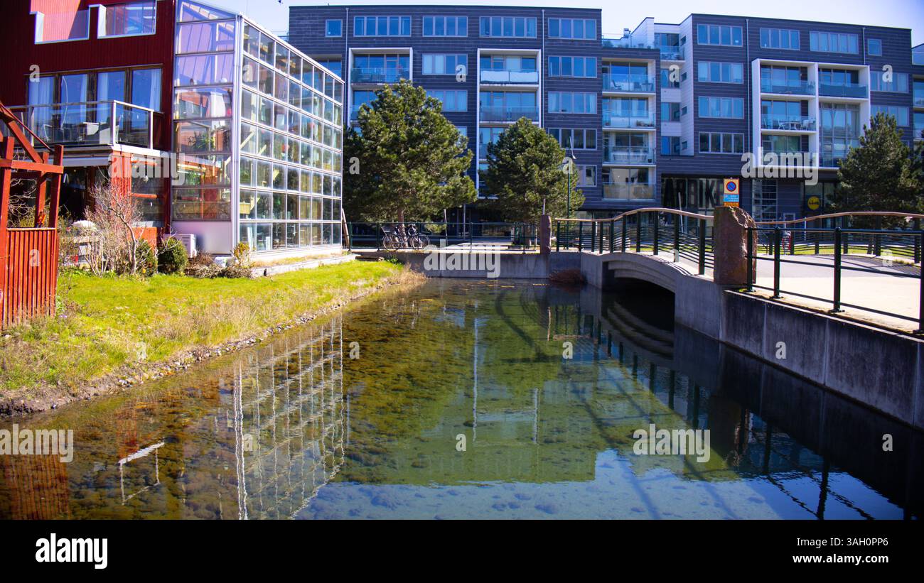 Apartment block near the sea canal in the North Sea in Malmo, Sweden ...