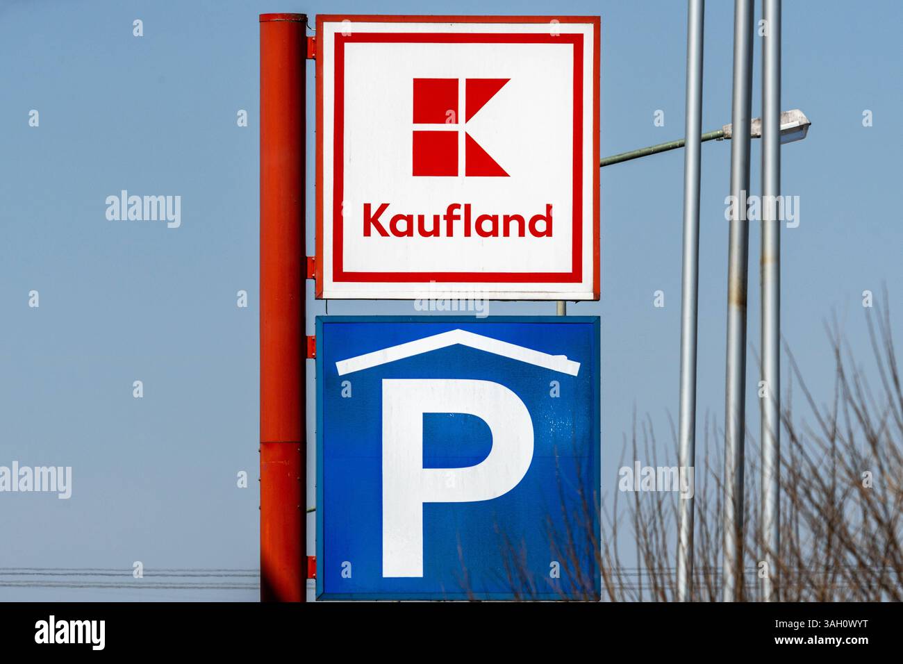 Augsburg, Bavaria, Germany - April 9, 2025: Sign in front of Kaufland ...