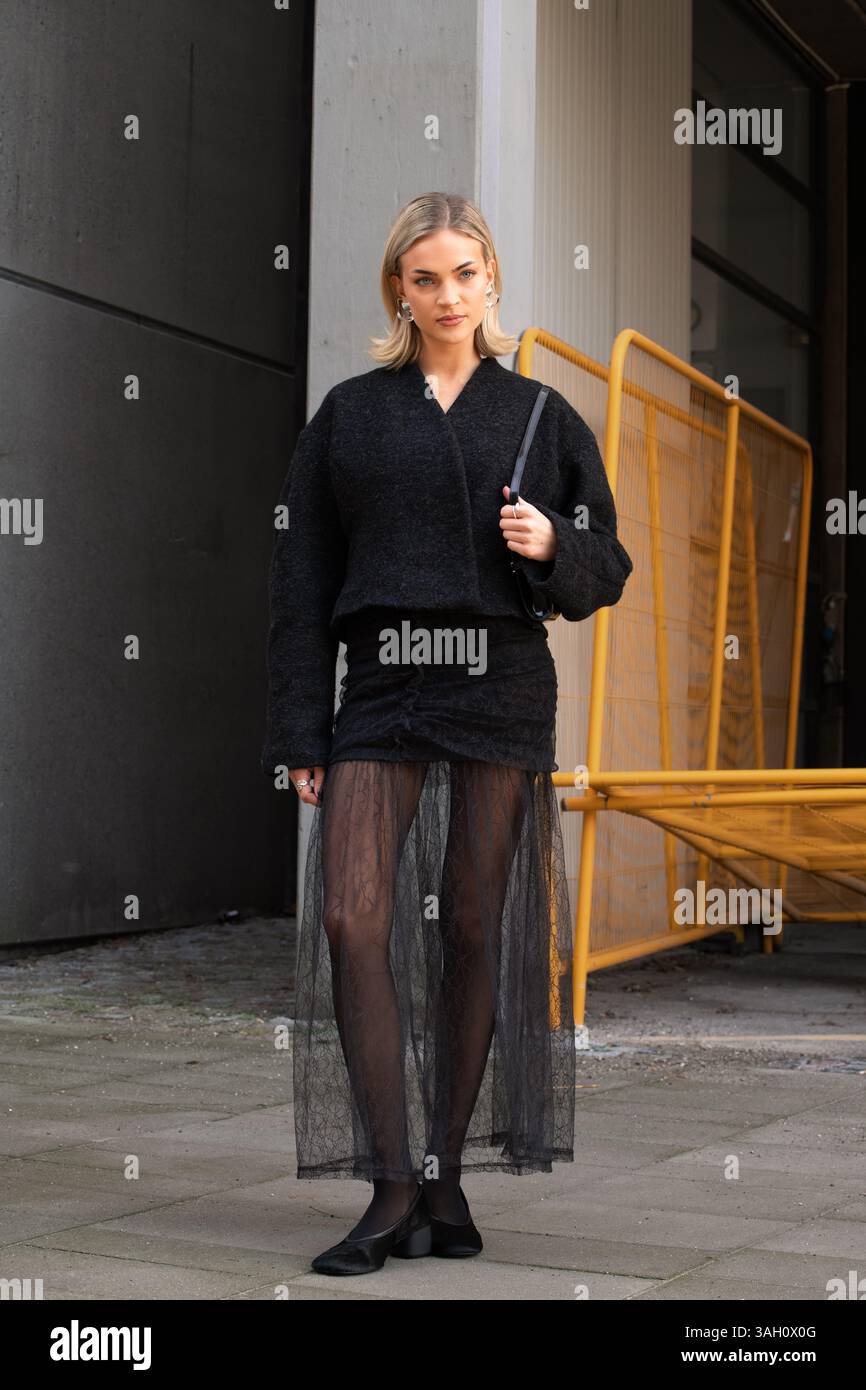 Emilia Silberg at Copenhagen Fashion week 2025 wearing an all black ...