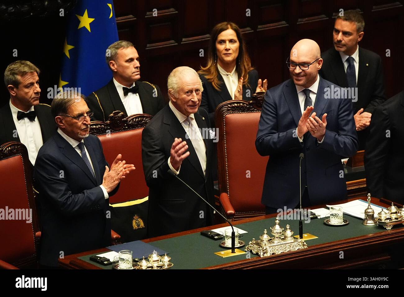 King Charles III arrives to deliver a speech to the Italian Parliament ...