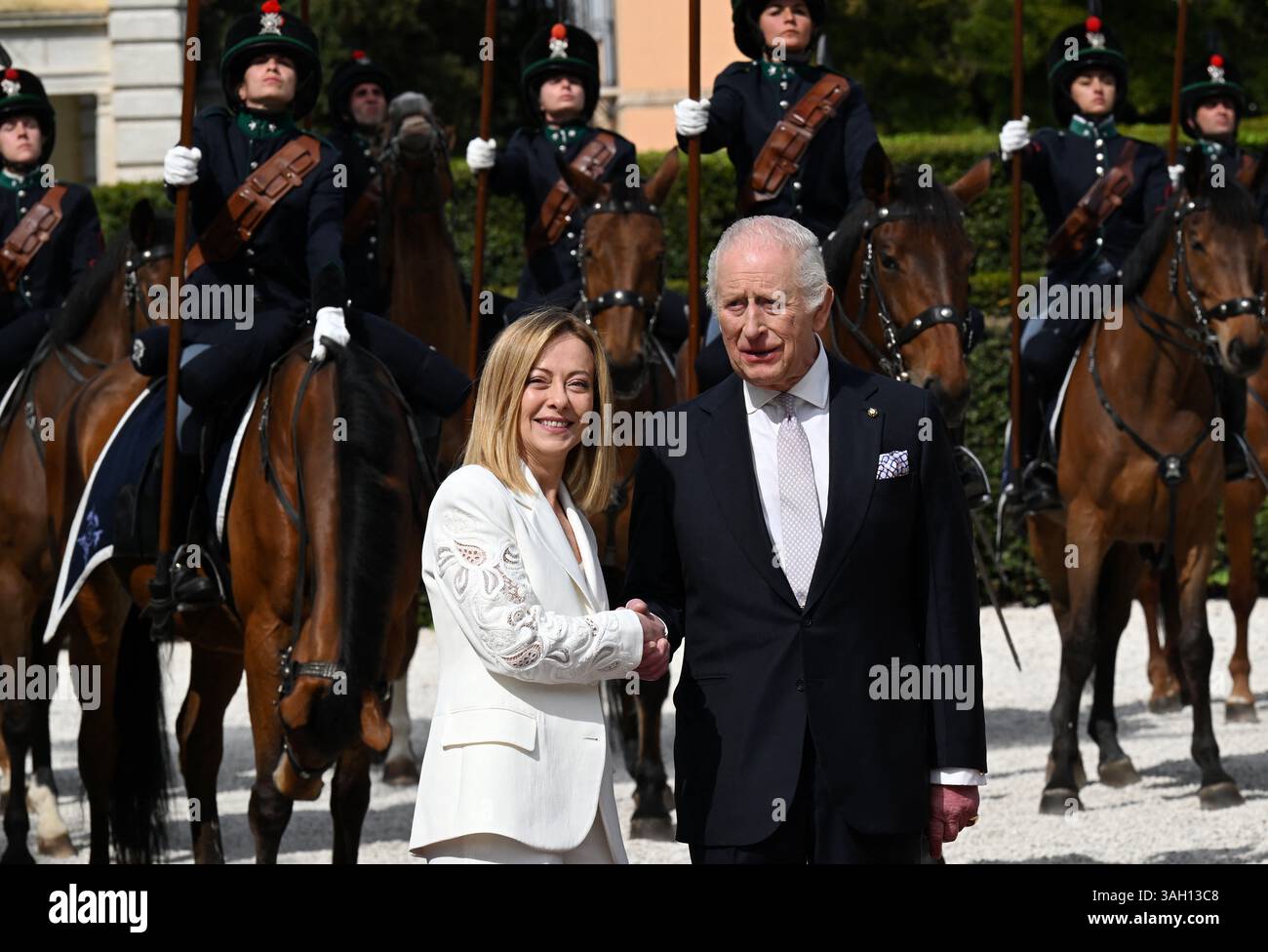 Rome, Italy. 09th Apr, 2025. King Charles III is received by Italian ...